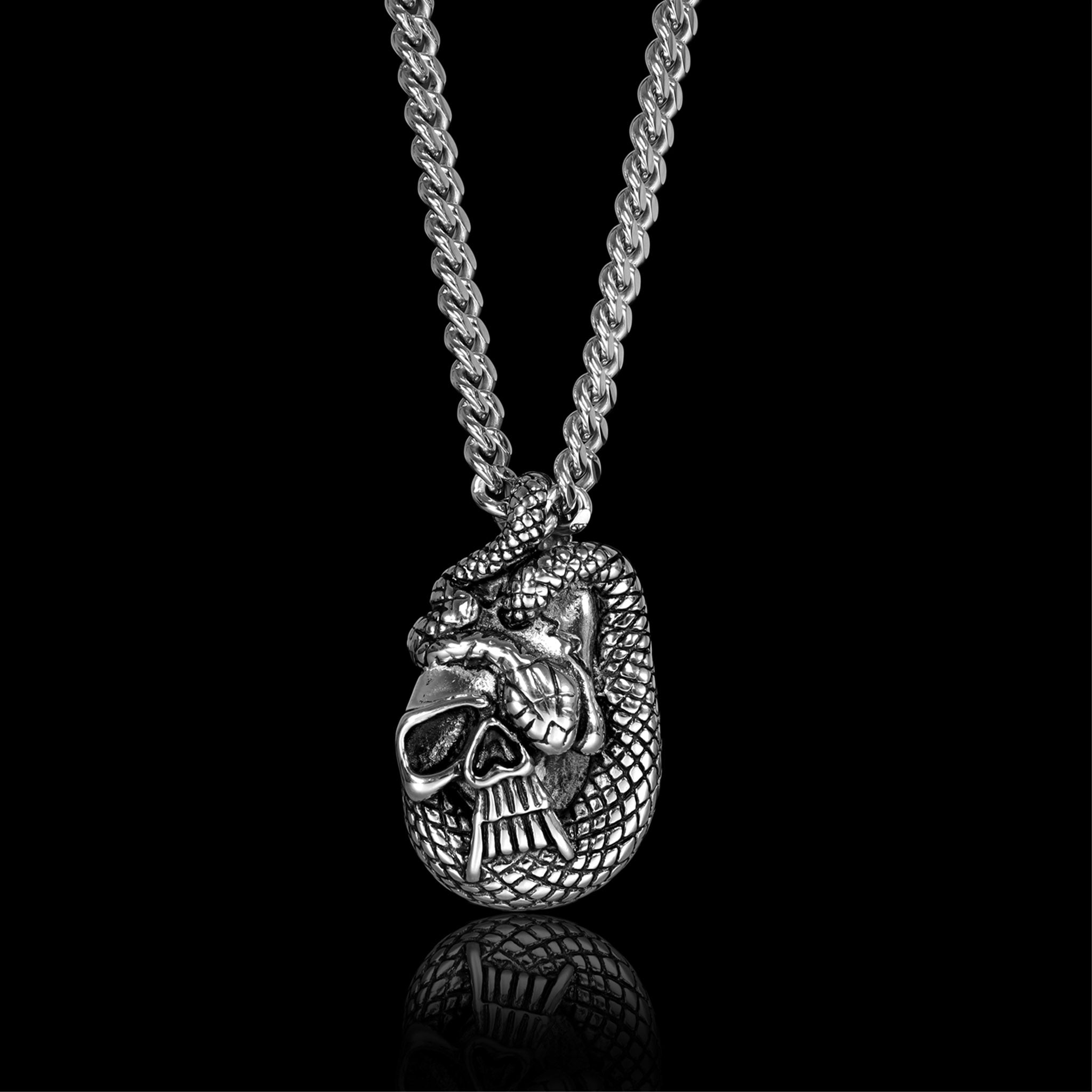 Stainless Steel Snake In Skull Curb Chain Necklace – Rev Moto Co